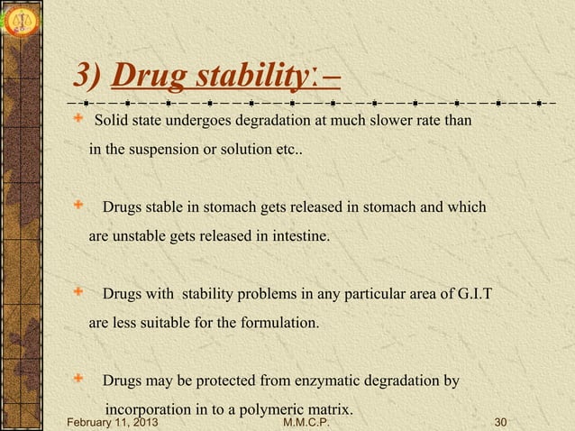 Sustained release dosage form | PPT | Chemistry | Science