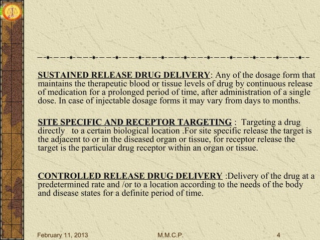 Sustained release dosage form | PPT | Chemistry | Science