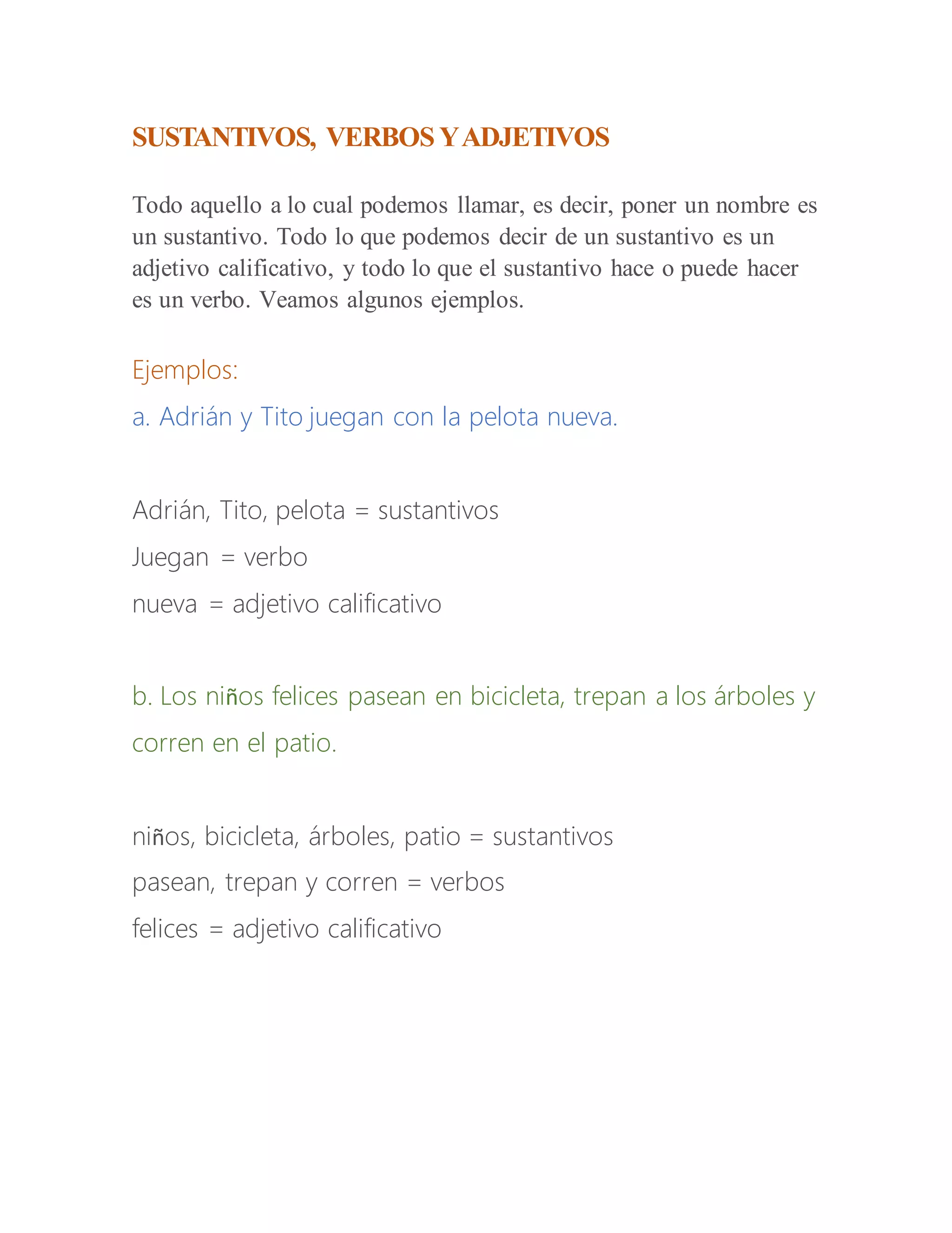 Sustantivos, adjetivos y verbos | DOCX