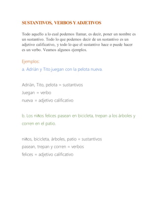 Sustantivos, adjetivos y verbos | DOCX