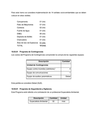 Sustento de metrados ambientales yanah | DOC