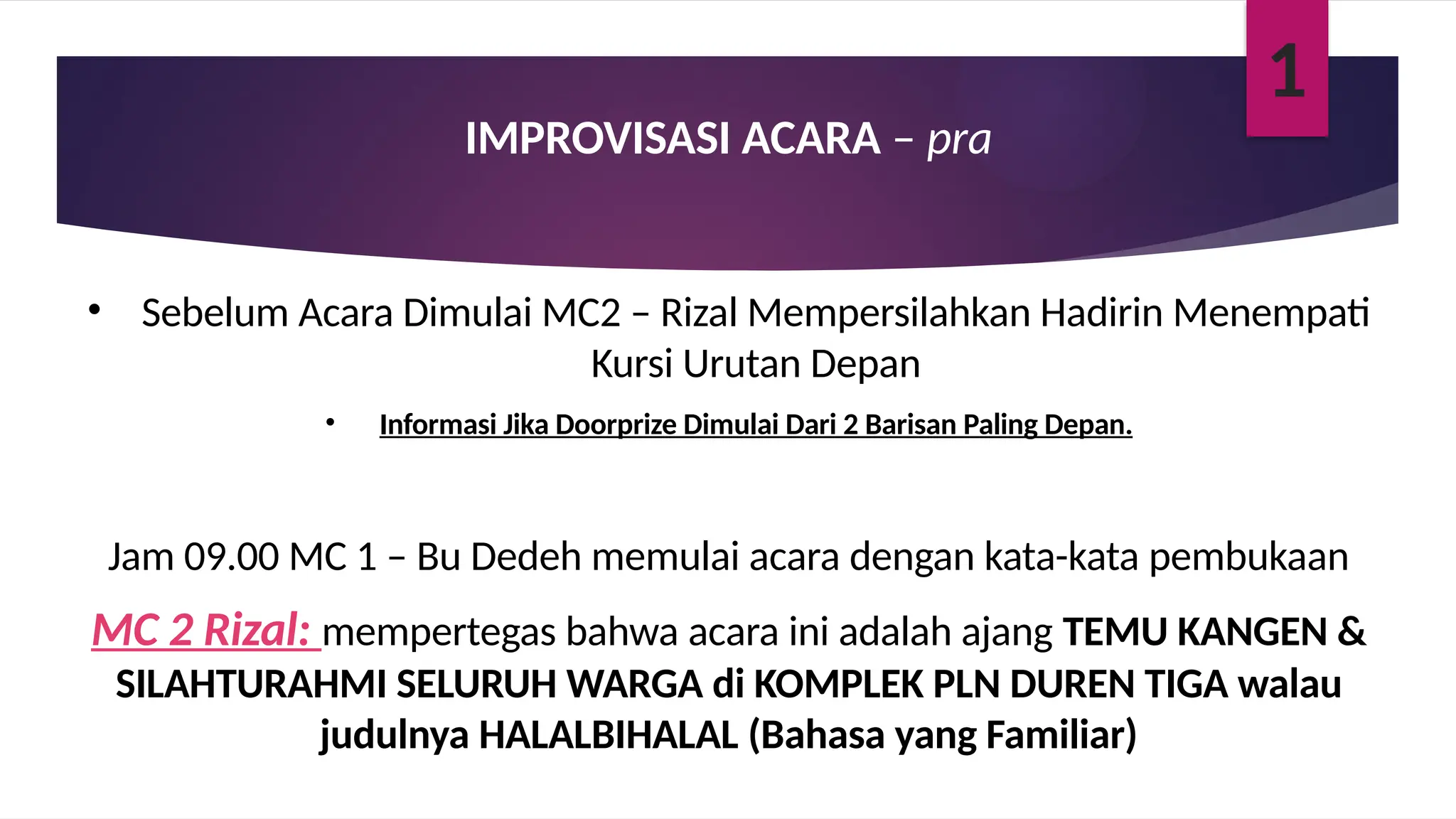 Susunan Acara dan Cue Card MC, Clue atau catatan | PPTX