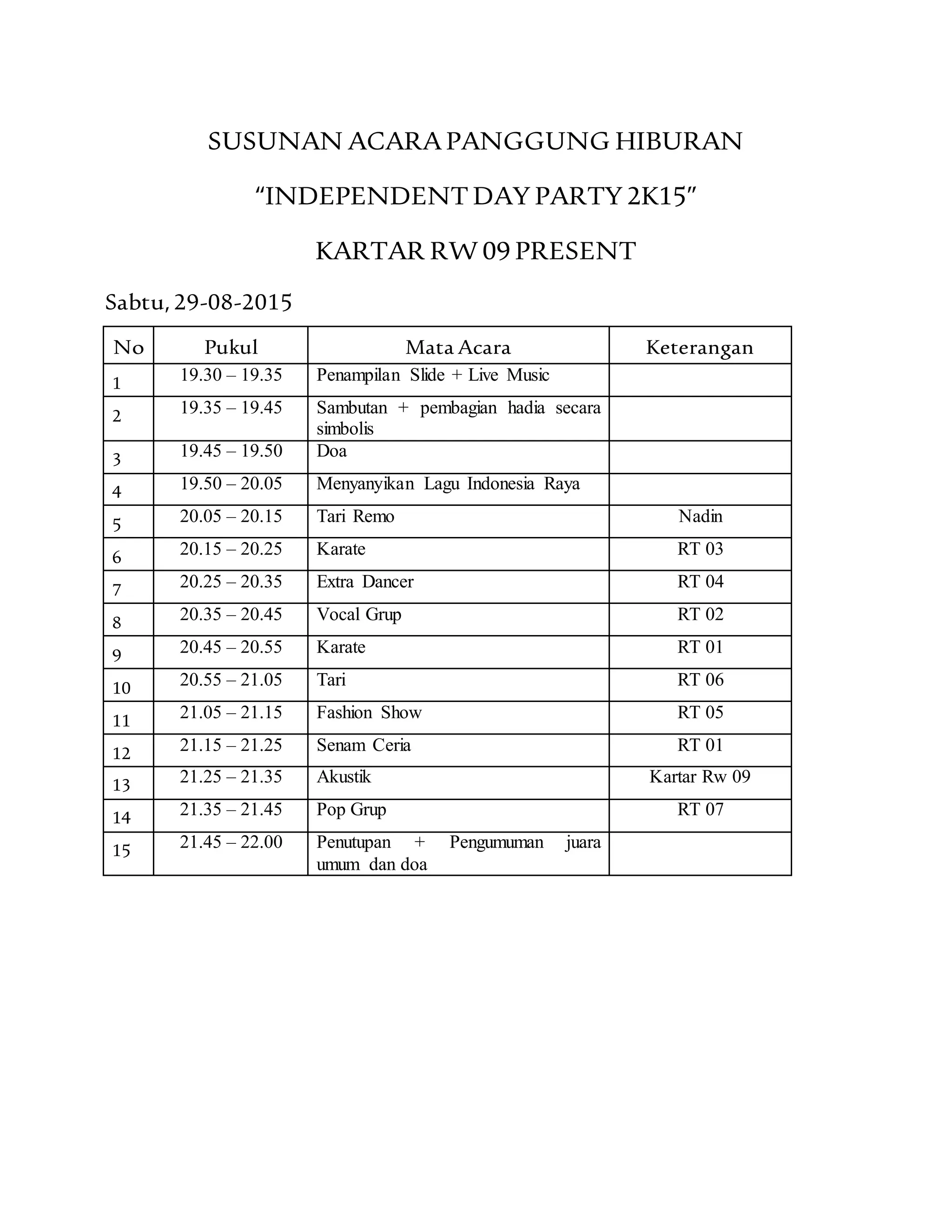 Susunan acara panggung hiburan | PDF