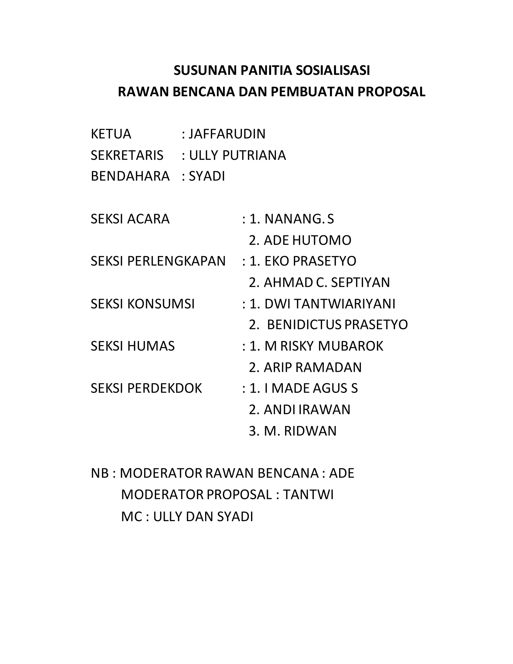Susunan acara sosialisasi rawan bencana | DOCX