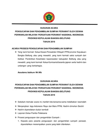 Susunan acara sumpah perawat 2019 | PDF