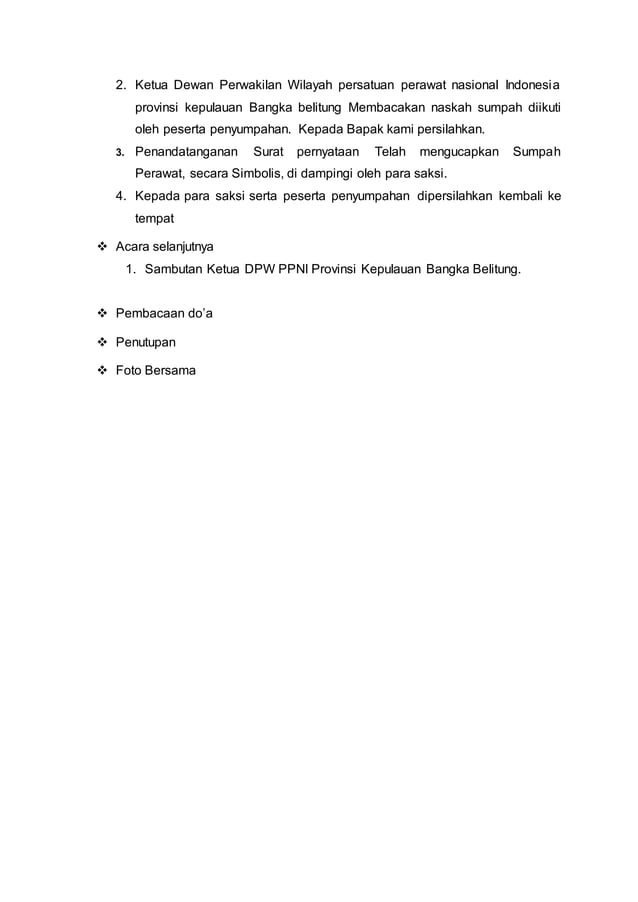Susunan acara sumpah perawat 2019 | PDF