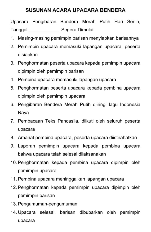 Susunan acara upacara bendera | PDF