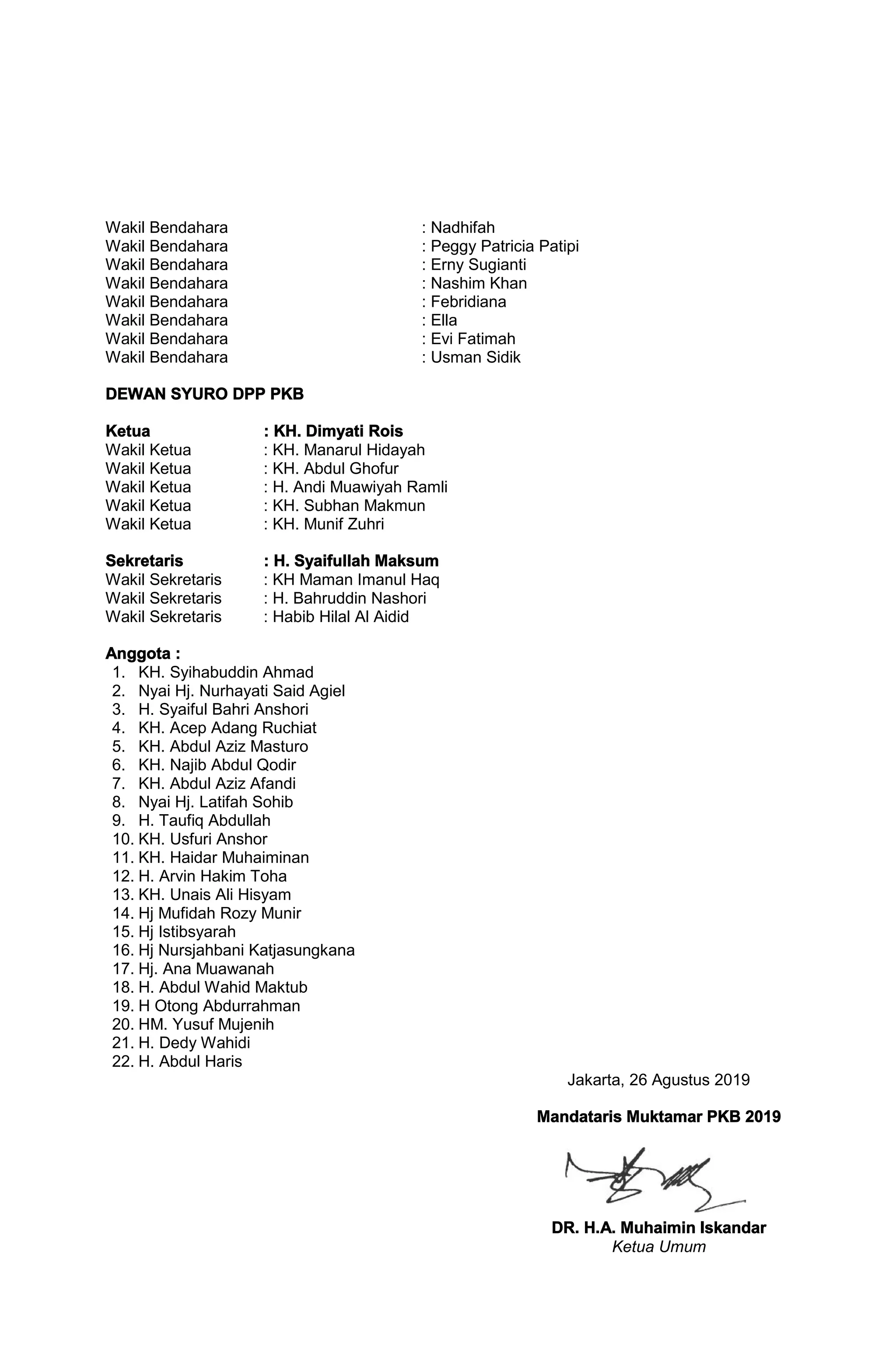 Susunan DPP PKB 2019-2024 | PDF