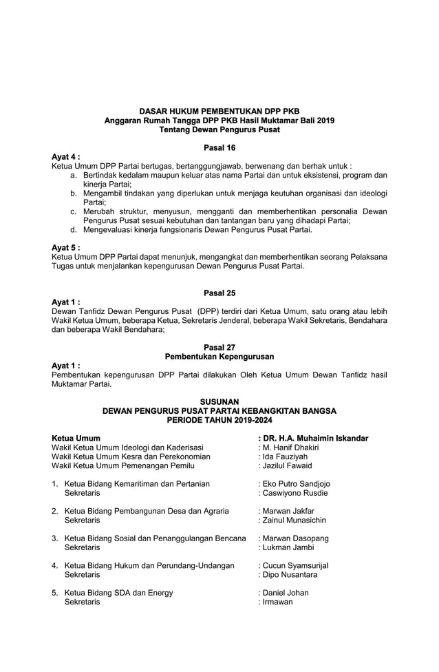 Susunan DPP PKB 2019-2024 | PDF