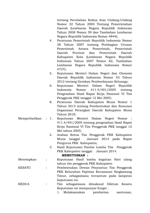 Susunan panitian juri pkk kabupaten muna | PDF