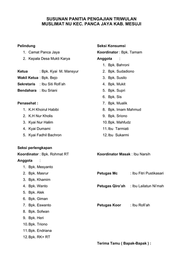 SUSUNAN PANITIA PENGAJIAN TRIWULAN.docx | Free Download SUSUNAN PANITIA PENGAJIAN TRIWULAN.docx | Free Download