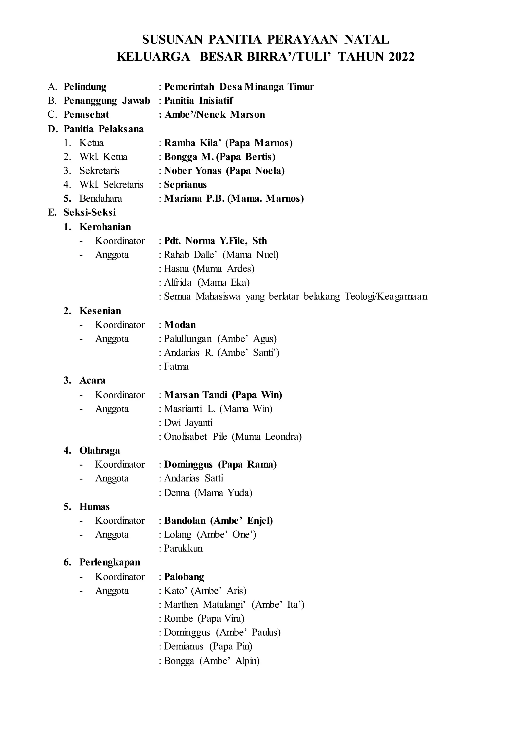 SUSUNAN PANITIA PERAYAAN NATAL KELUARGA BESAR BIRRA.docx SUSUNAN PANITIA PERAYAAN NATAL KELUARGA BESAR BIRRA.docx