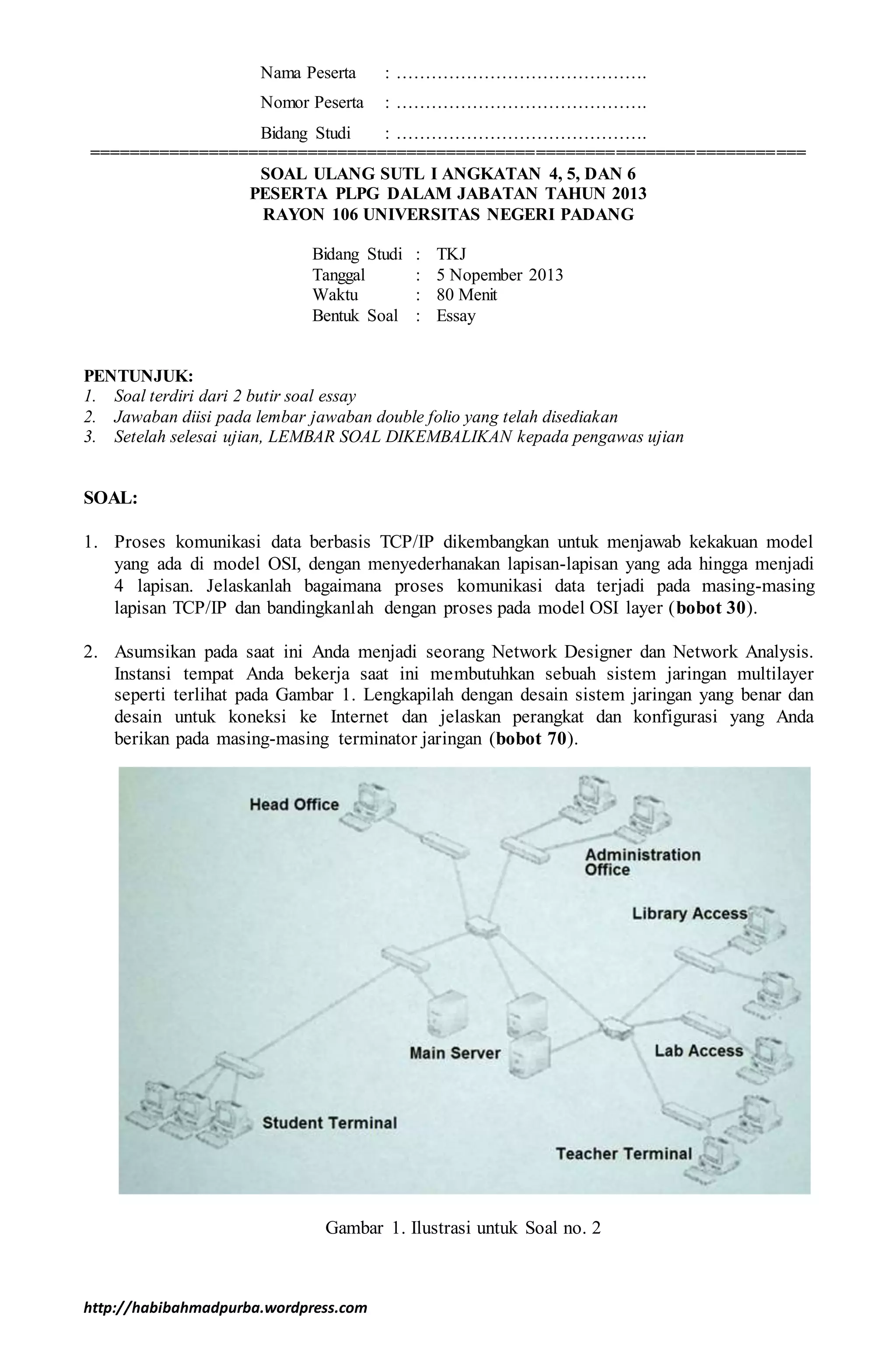 SOAL UTL TKJ 2017 UNM | PDF
