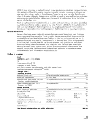 Auto Insurance Quote Example Sutton MA | PDF