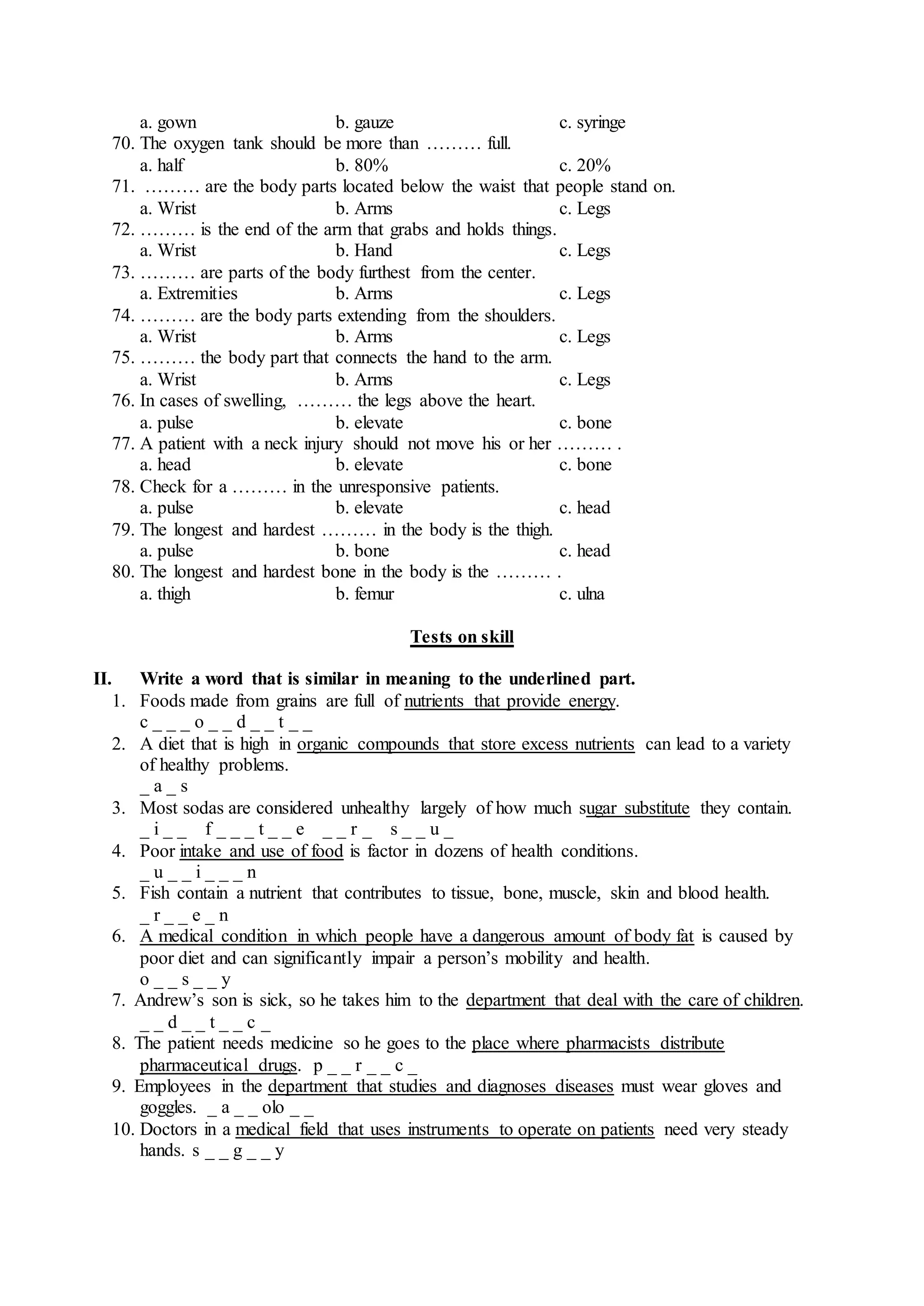 Tests of Nursing English II | DOCX
