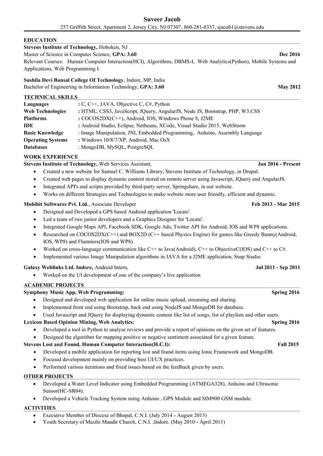 Suveer jacob Resume | PDF
