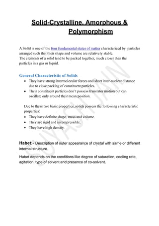Solid-Crystalline, Amorphous & Polymorphism | PPTX