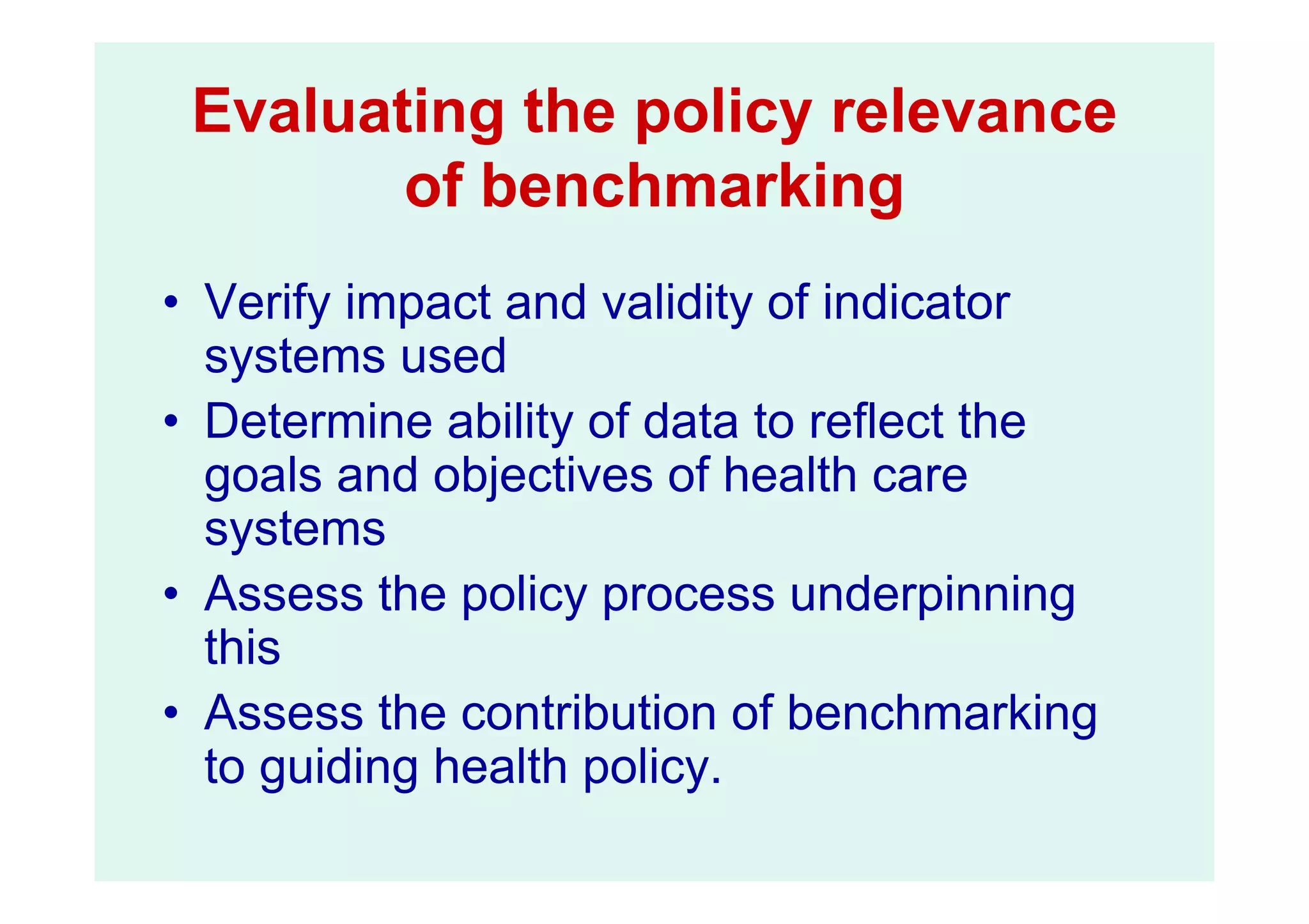 Suzanne Wait: Does benchmarking guide policy | PPT