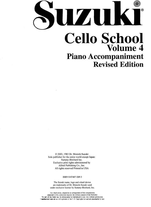 Suzuki cello school_vol._4_(cello_part_&_piano_accompaniment) | PDF ...