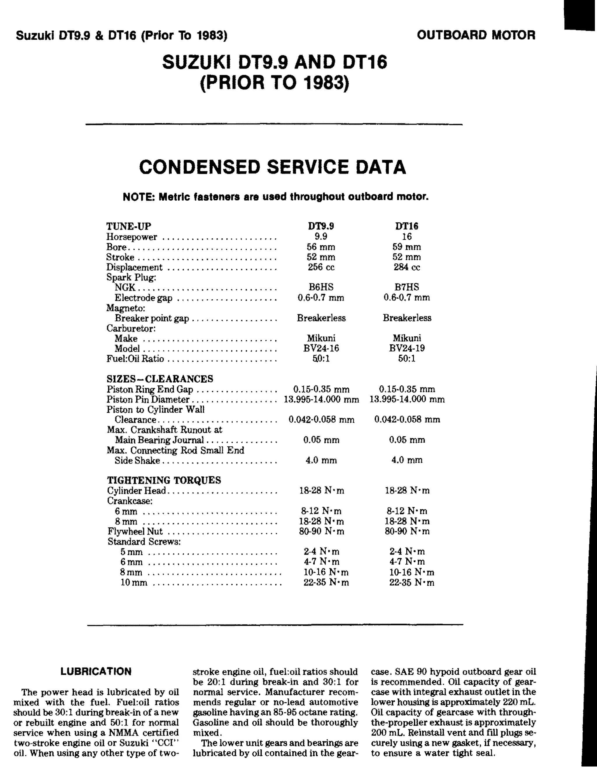 Suzuki outboard dt8 c, dt8c sail, dt9.9c, dt9.9c sail, dt9.9, dt16, dt20, dt25, dt25c service ...
