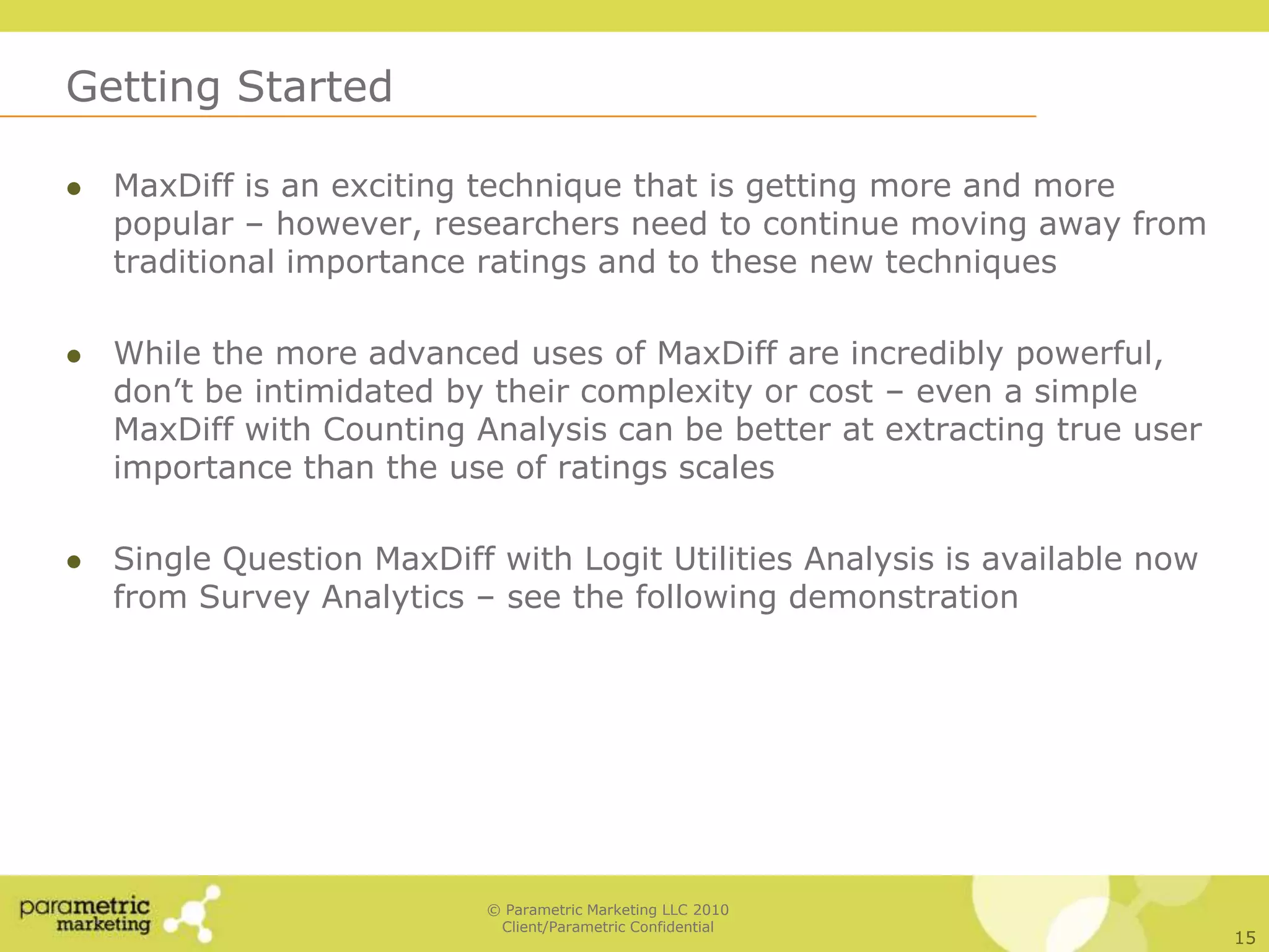 Introduction to MaxDiff Scaling of Importance - Parametric Marketing Slides | PPTX