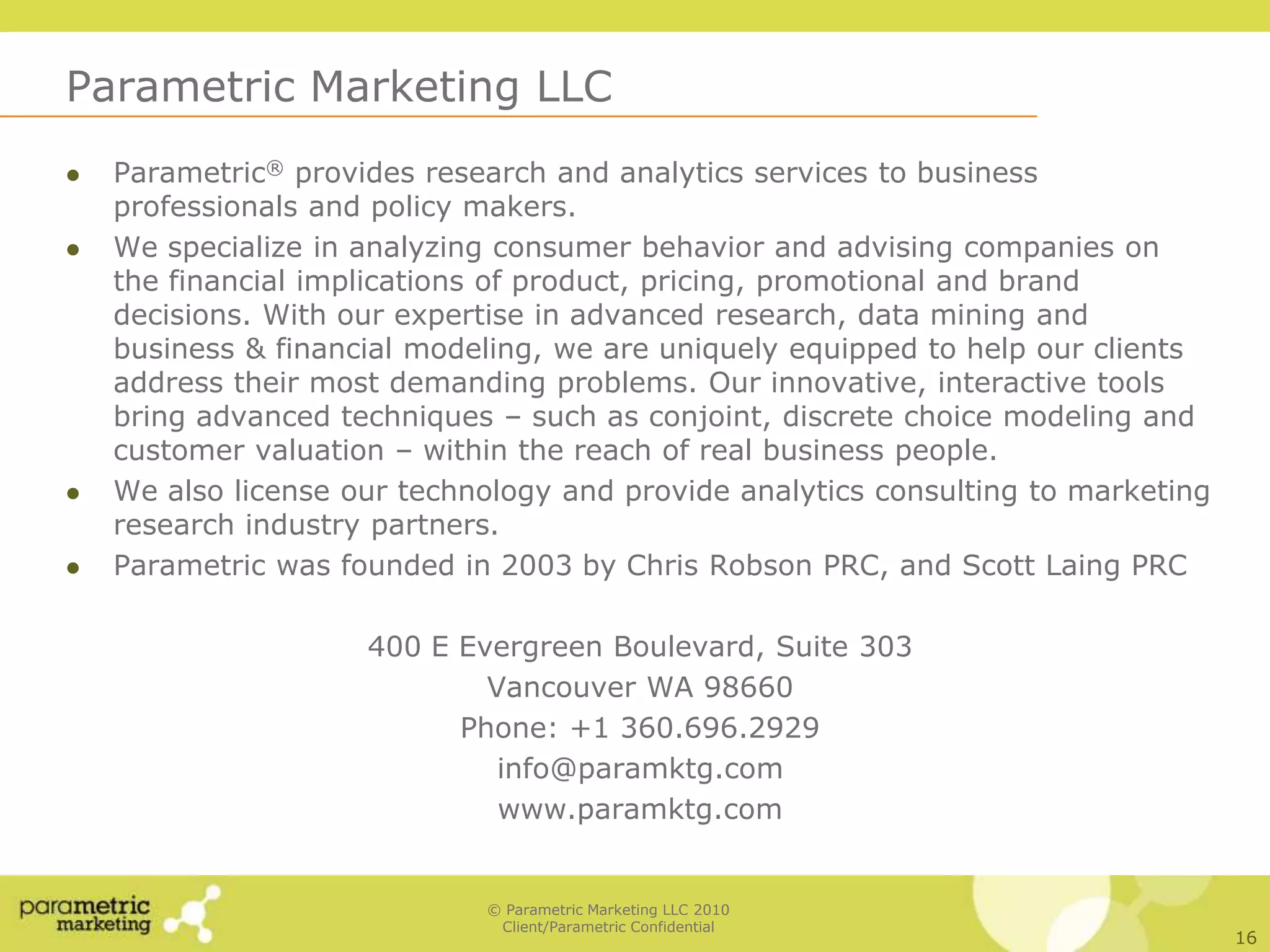 Introduction to MaxDiff Scaling of Importance - Parametric Marketing ...