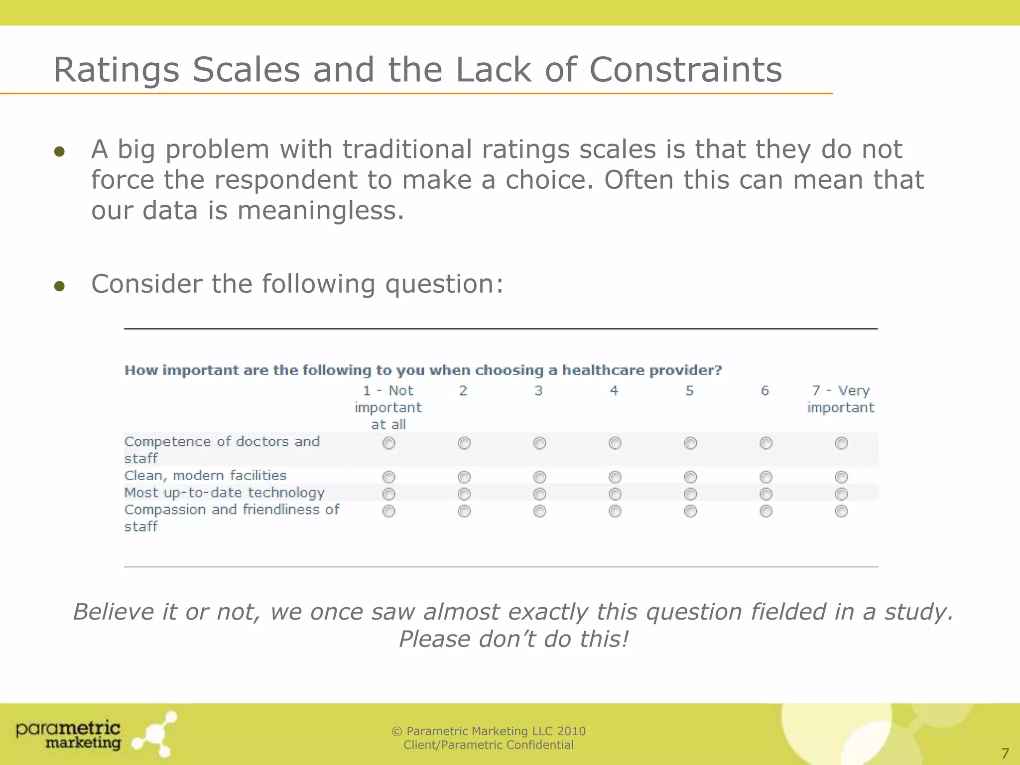 Introduction to MaxDiff Scaling of Importance - Parametric Marketing ...
