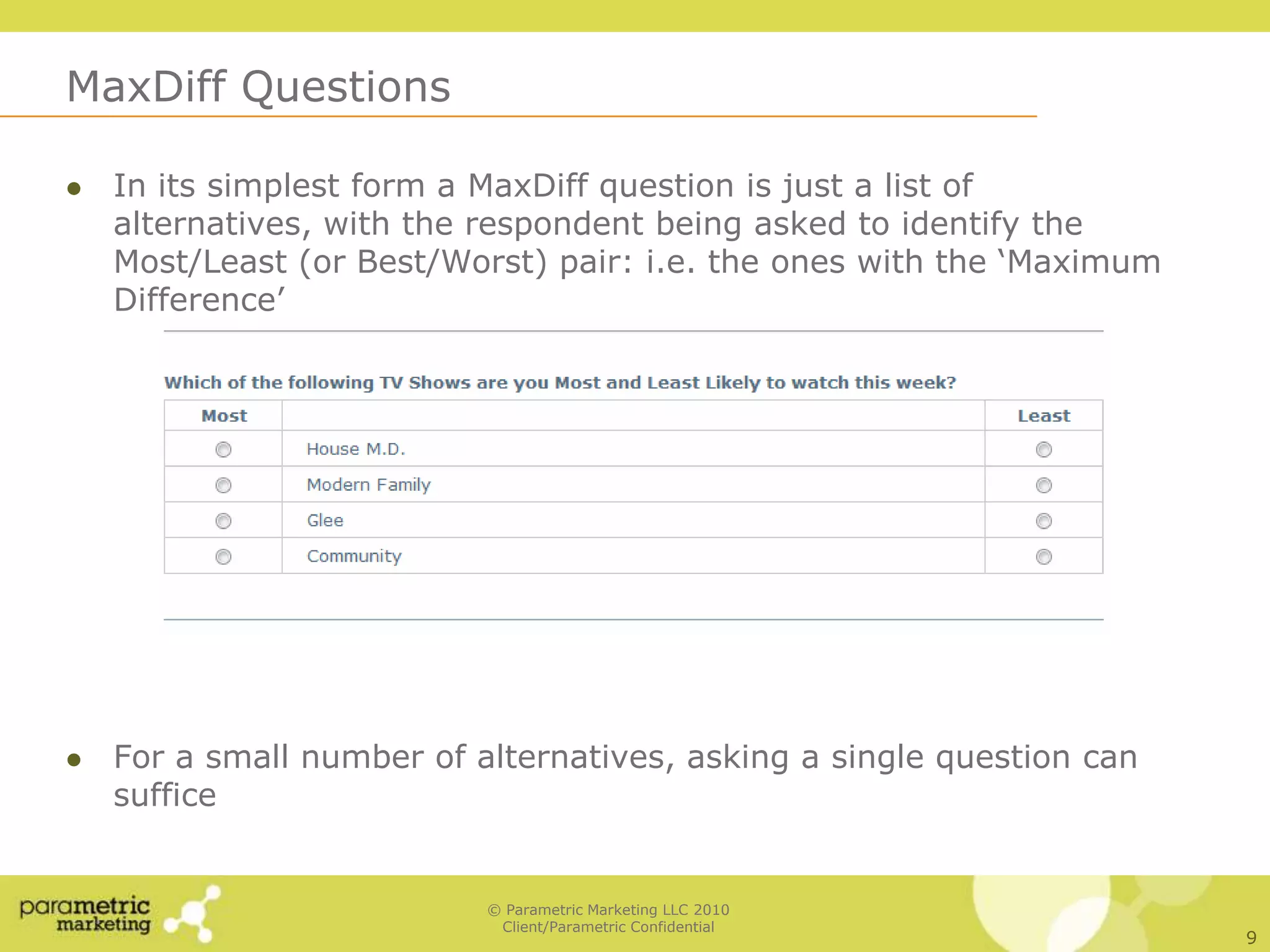 Introduction to MaxDiff Scaling of Importance - Parametric Marketing Slides | PPTX