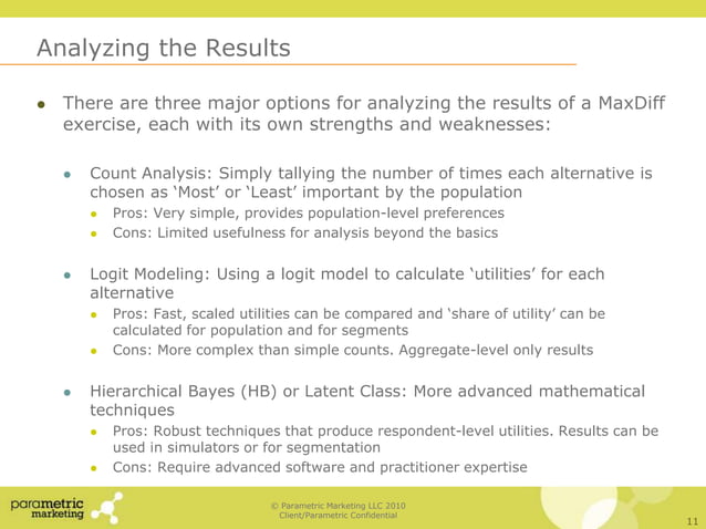 Introduction to MaxDiff Scaling of Importance - Parametric Marketing ...
