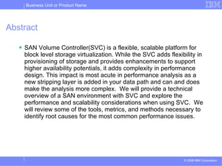 IBM SAN Volume Controller Performance Analysis | PPT
