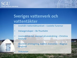Sveriges vattenverk och vattentäkter SGU Liselotte Tunemar | PDF