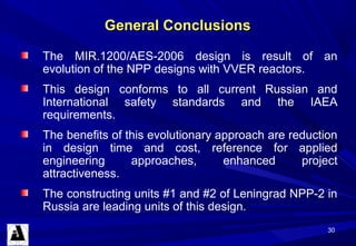 Key Features of MIR.1200 (AES-2006) design and current stage of ...