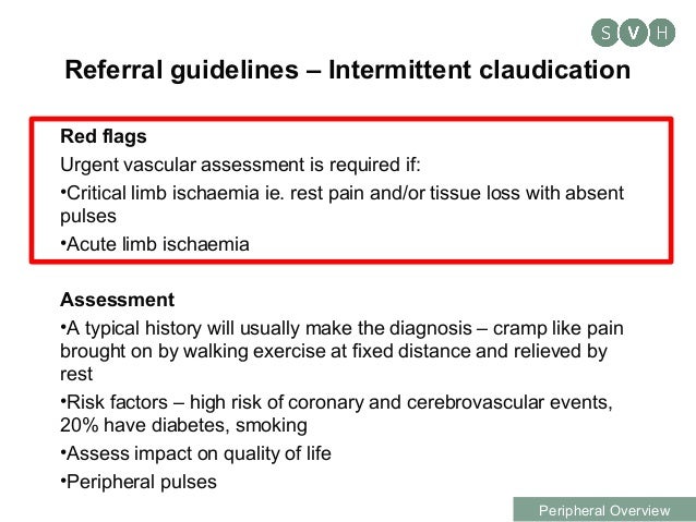 Determining a vascular cause for leg pain and referrals