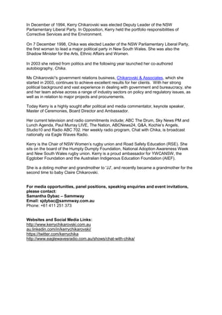 Kerry Chikarovski - Biography | DOCX | Politics