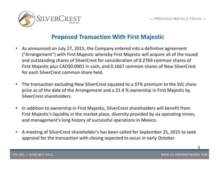 SilverCrest Mines | Corporate Presentation | August 2015 | PPT