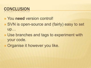 Getting Started With Subversion | PPTX | Operating Systems | Computer Software and Applications