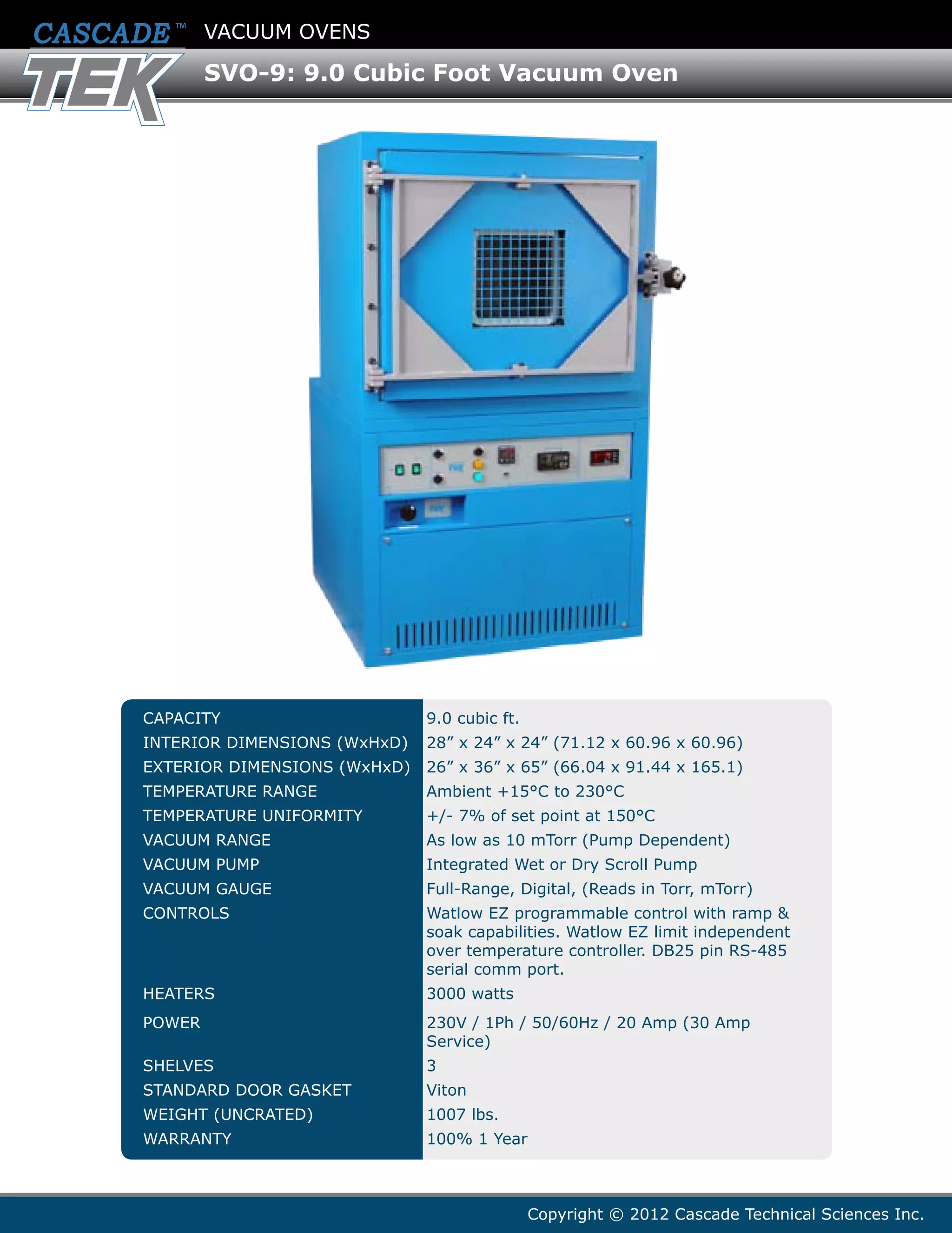 Cascade TEK - SVO-9 Vacuum Oven | PDF
