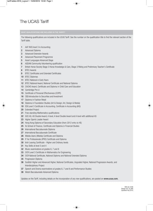 UCAS Tariff Tables 2010 | PDF | Secondary Education | Education