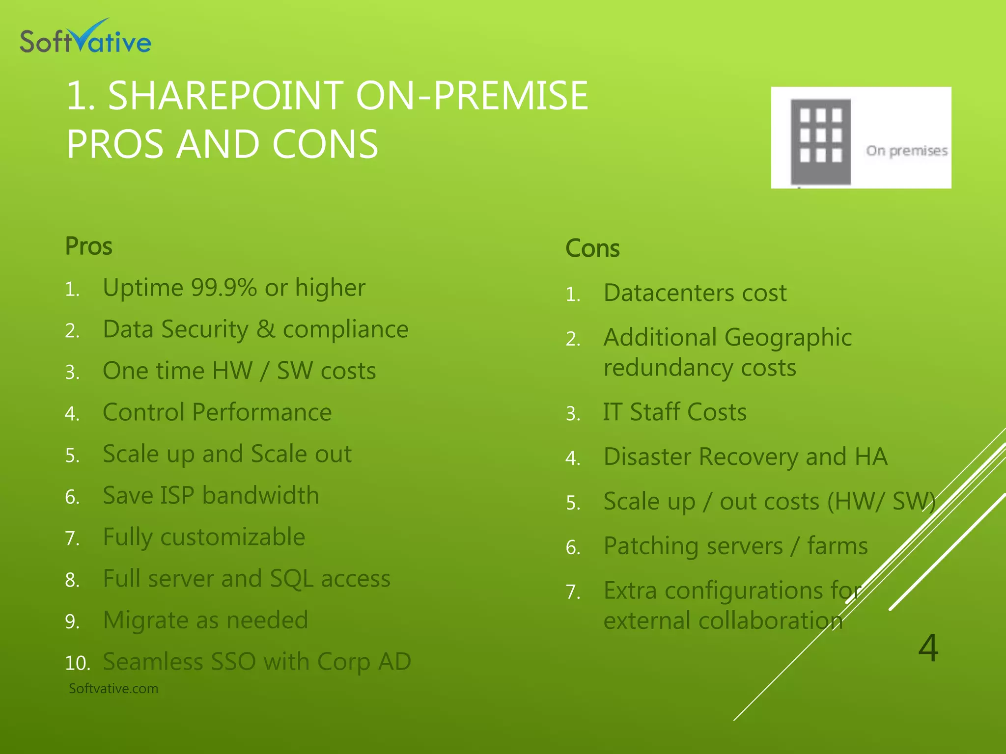 Sharepoint on-premise office365 and hybrid Pros, Cons and Comparison | PPT