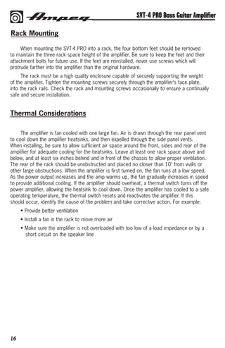 Ampeg SVT4 PRO 1800W Lambalı Bas Gitar Amfi Kafası gitarpazar manul kullanim klavuzu | PDF