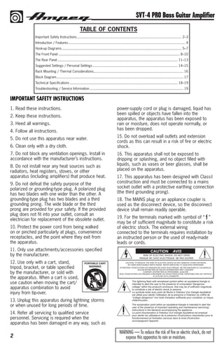 Ampeg SVT4 PRO 1800W Lambalı Bas Gitar Amfi Kafası gitarpazar manul kullanim klavuzu | PDF