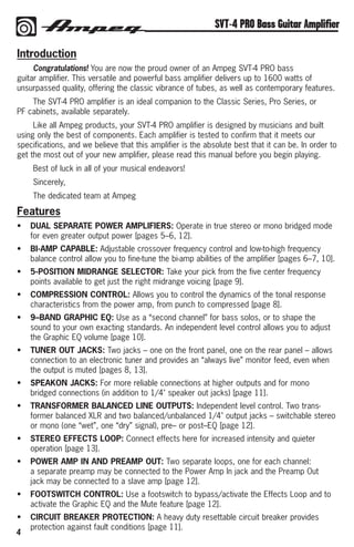 Ampeg SVT4 PRO 1800W Lambalı Bas Gitar Amfi Kafası gitarpazar manul kullanim klavuzu | PDF