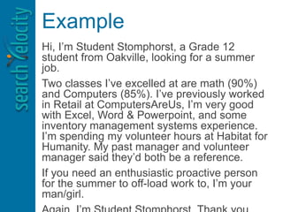 30 Sec Pitch - for High School Students | PPTX | Resume Writing and ...