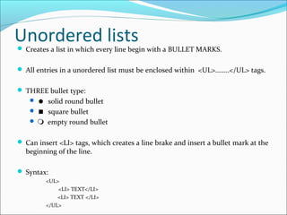 List in webpage | PPT
