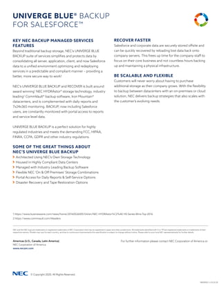 UNIVERGE BLUE® BACKUP FOR SALESFORCE™ | PDF