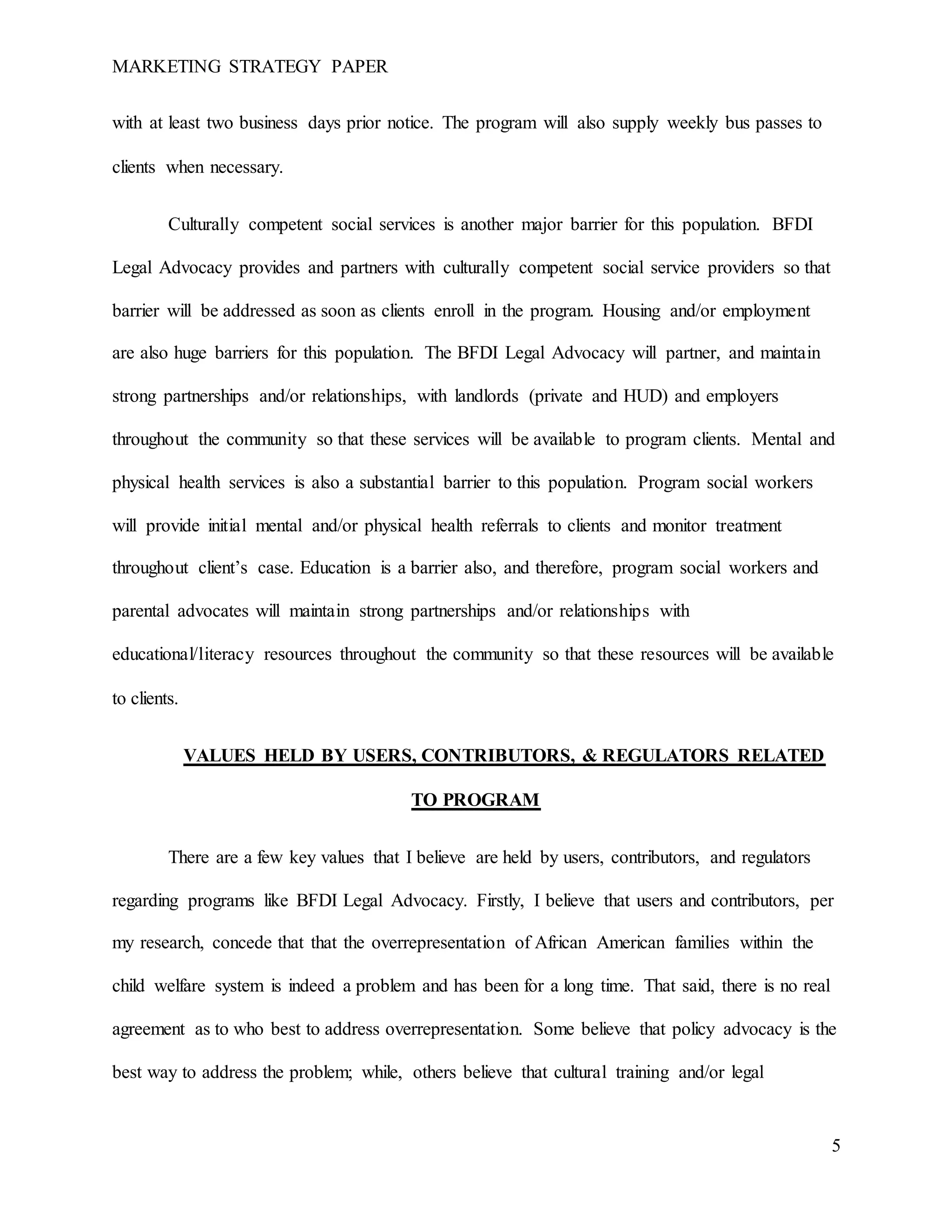 BFDI Legal Advocacy: Marketing Strategy Paper | DOCX