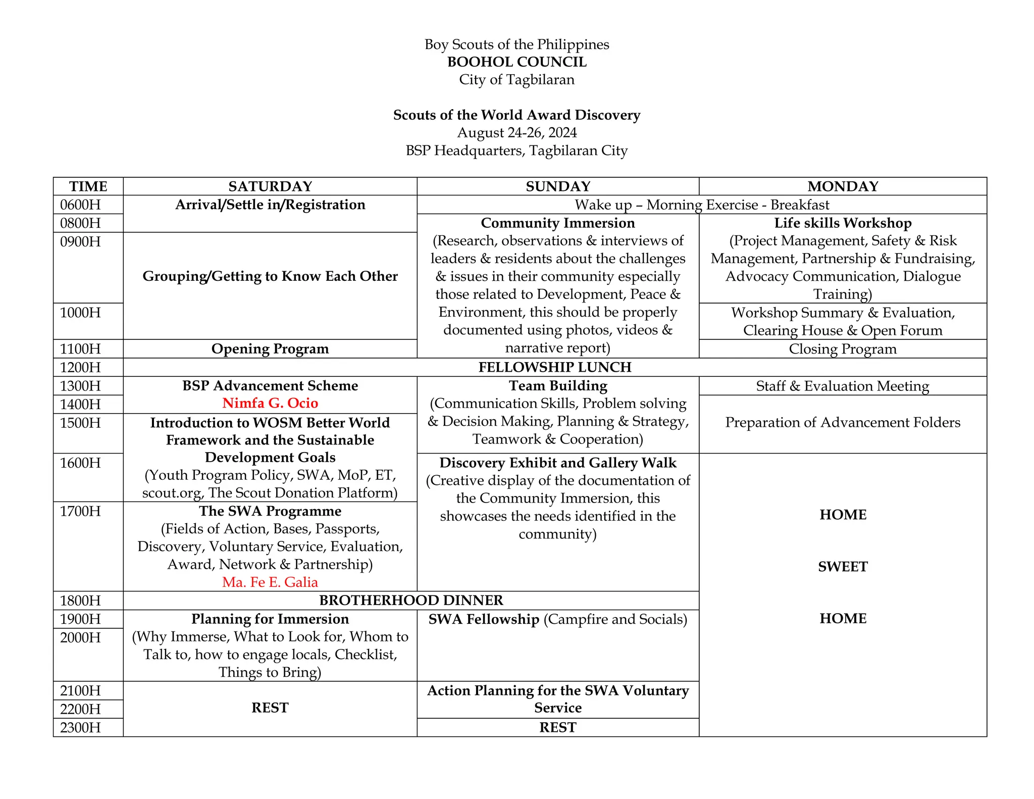 SWA Discovery Matrix followed by BSP Council | PDF