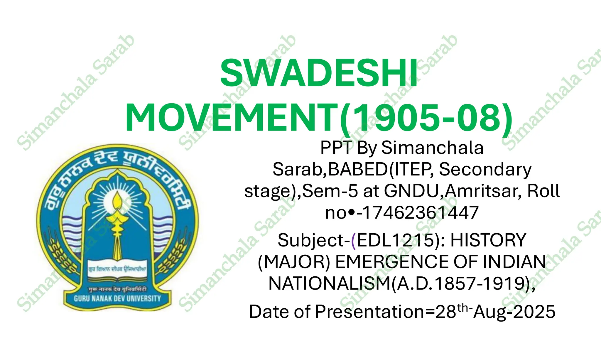 Swadeshi Movement (1905–08) | History Major (#Sem-5, #GNDU) | PPT by ...