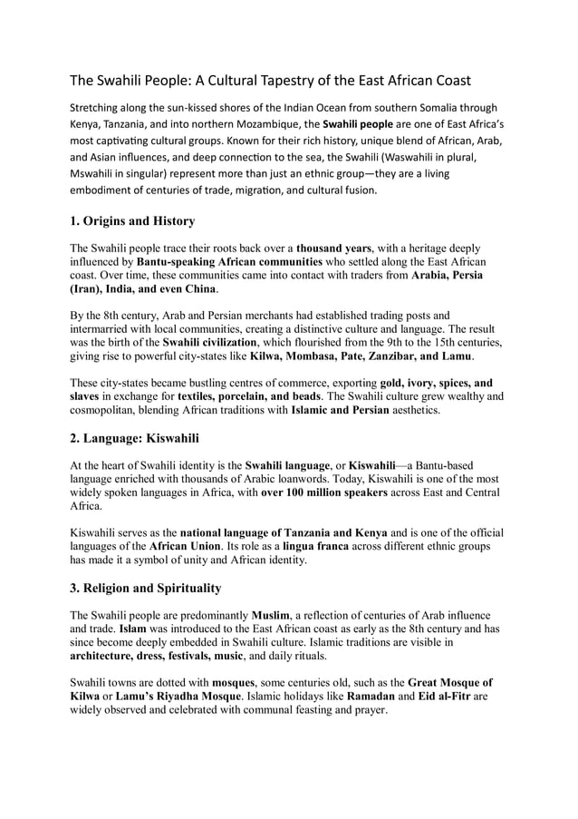Swahili Culture: A Vibrant Coastal Legacy | PDF