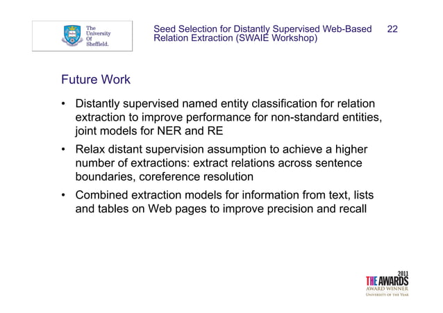 Seed Selection For Distantly Supervised Web Based Relation Extraction Ppt